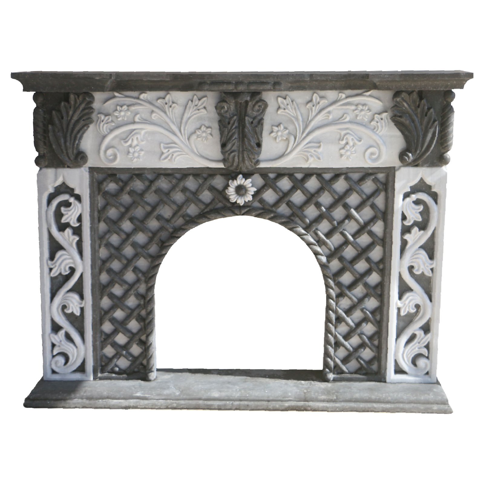 Black Basalt and Marble Fireplace Surround - Coping Stones